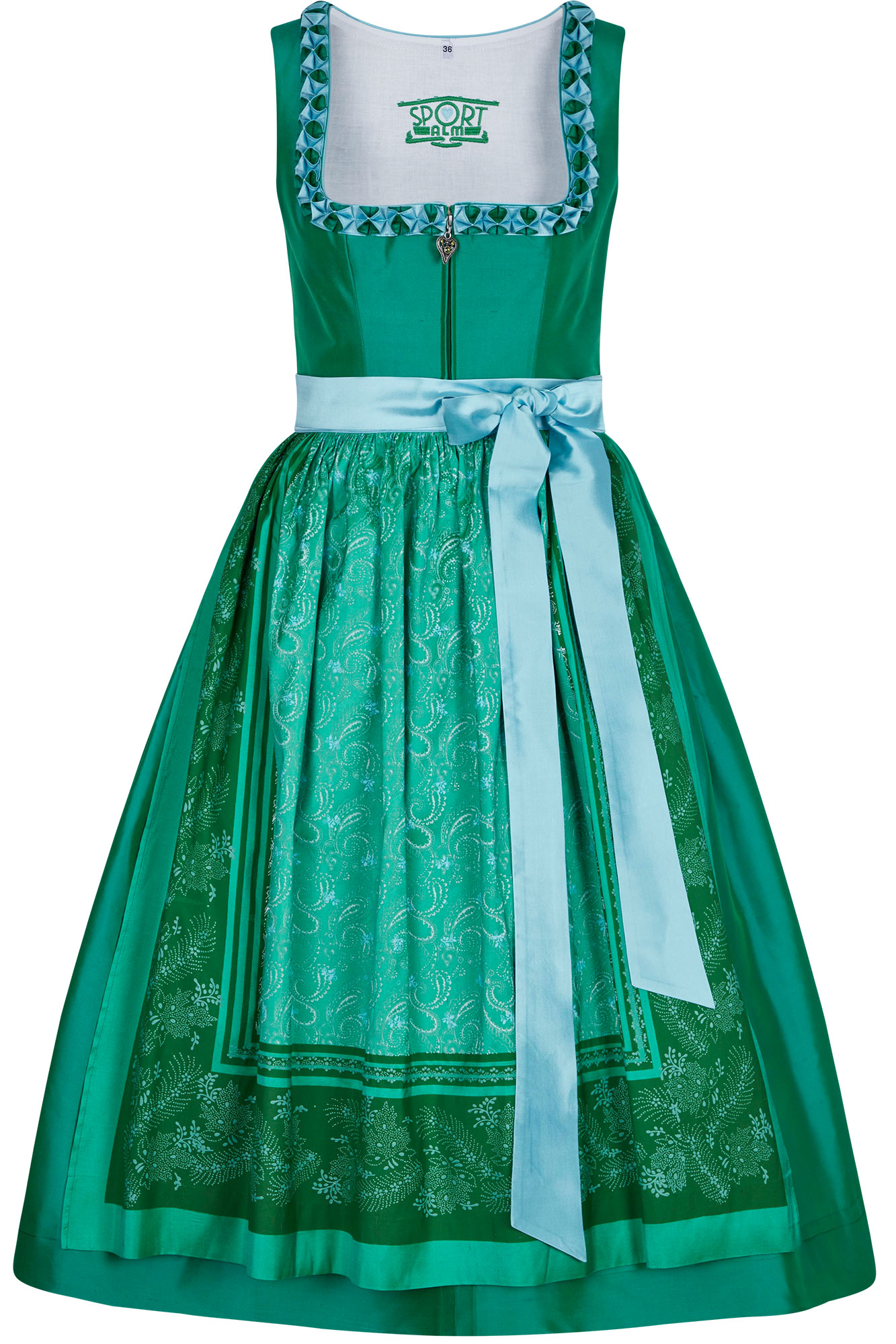 Couture Dirndl pistache aus Seide mit handbedruckter Schürze - by ...